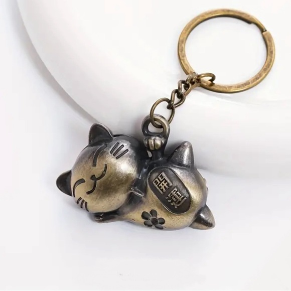 Accessories | Brass Lucky Cat Manekineko Fortune Cat Keychain | Poshmark